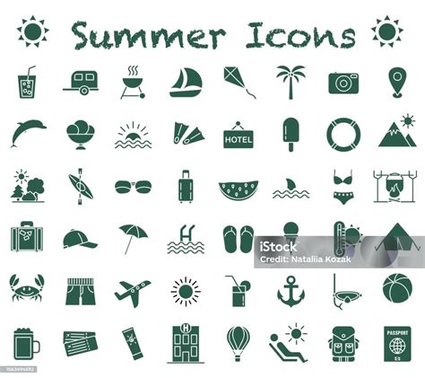 여름 아이콘입니다 짙은 녹색 전체 아이콘 관광 상징입니다 벡터 그림입니다 관광에 대한 스톡 벡터 아트 및 기타 이미지 관광 날씬한 두발자전거 Istock