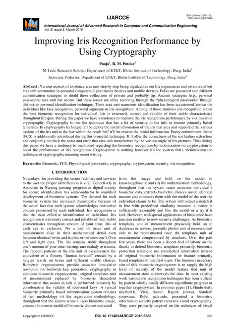 Pdf Improving Iris Recognition Performance By Using Cryptography