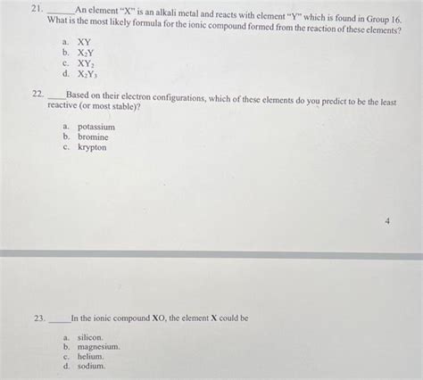 Solved 21 An Element X Is An Alkali Metal And Reacts With Chegg Com