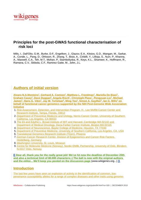 PDF Principles For The Post GWAS Functional Characterisation Of Risk Loci WikiGenes Edition