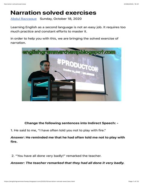 Narration Solved Exercises Pdf