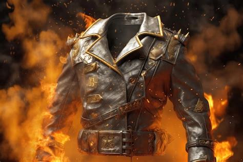 Premium Ai Image Steampunk Leather Jacket On Smoky Grey Background Generative Ai