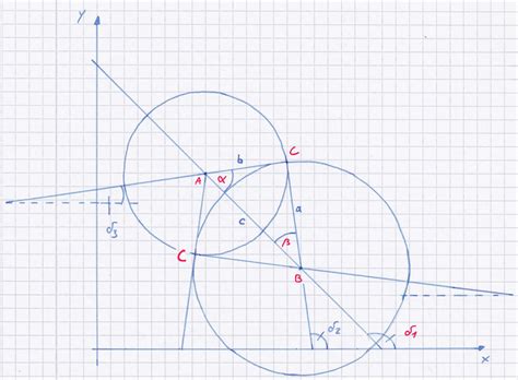 Geometry How We Calculate The Intersection Of Two Circles Based On The Tangents And Straight