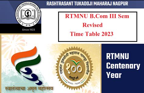 Rtmnu Bcom Iii Sem Revised Time Table 2023 University