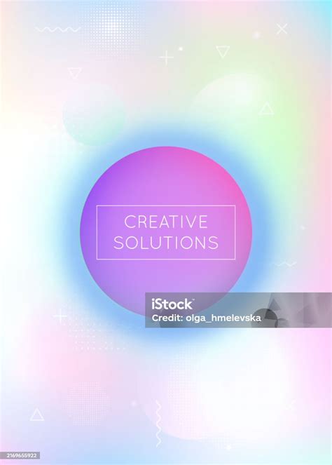 홀로그램 디자인 여름 전단지 둥근 무지개 빛깔의 배경 모션 도트 기하학적 배경입니다 레트로 벡터 무지개 프리젠 테이션 바이올렛