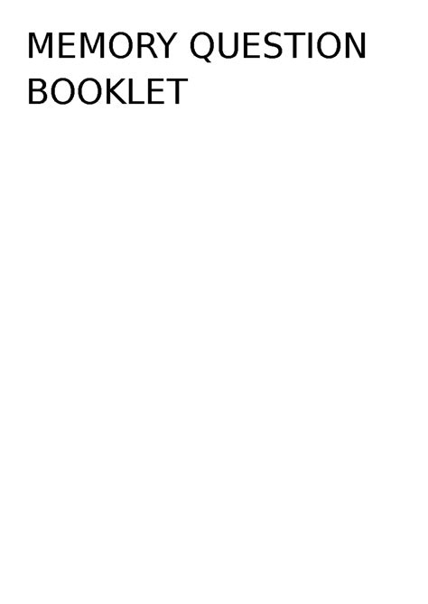 Memory Question Booklet PS MEMORY QUESTION BOOKLET Studocu