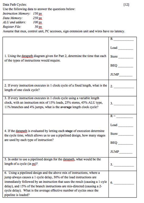 Solved 12 Data Path Cycles Use The Following Data To Chegg Com
