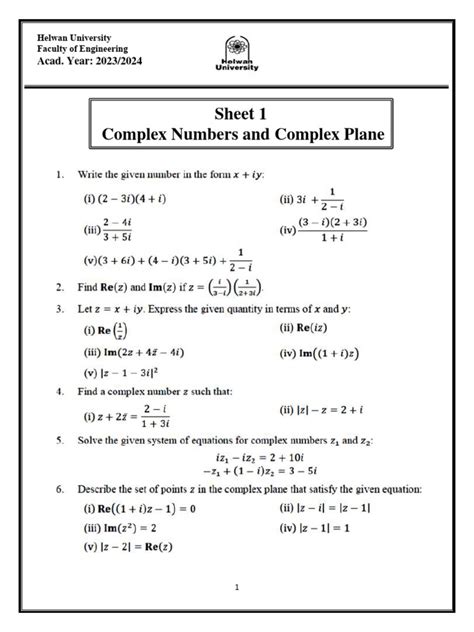 Sheet1 Complex Numbers And Complex Plane Pdf
