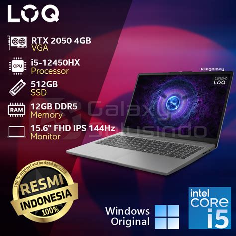 Jual LENOVO LOQ 15IAX9E 2QID Intel Core I5 12450HX 512GB SSD 12GB RAM RTX2050 4gb 15 6 FHD IPS