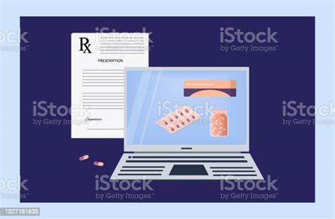 전자 처방 Rx 온라인 의료 문서 온라인 약국에서 의약품이 있는 전자 양식 처방약으로 진단 및 치료에 대한 정보 벡터 일러스트레이션 0명에 대한 스톡 벡터 아트 및 기타