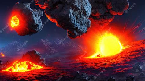 Premium Photo Space Asteroids Falling On Planet Explosions And
