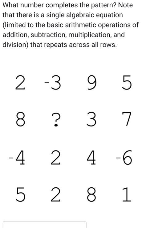 What Number Completes The Pattern Not Limited StudyX