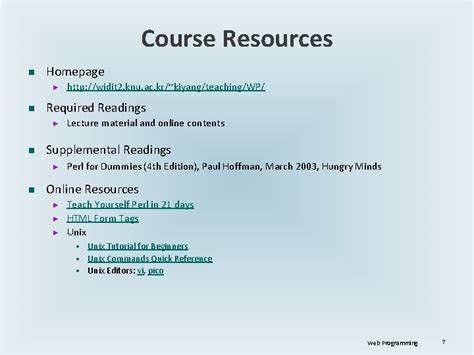 Web Programming Course Overview Web Programming 1 Course