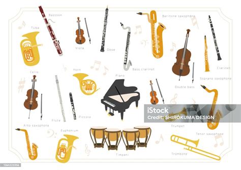 벡터 현대 플랫 디자인 악기의 세트 오케스트라 악기의 그룹 악기에 대한 스톡 벡터 아트 및 기타 이미지 악기 오케스트라 일러스트레이션 Istock