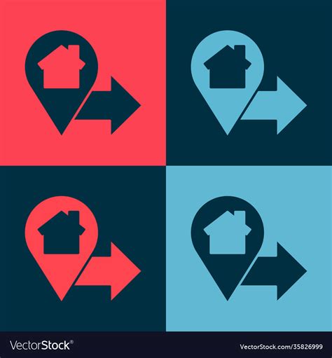 Pop Art Map Pointer With House Icon Isolated Vector Image