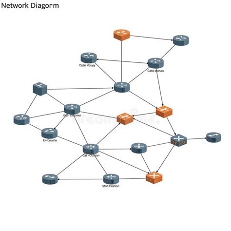 Network Diagram Displaying Interconnected Nodes Represented By Blue And Orange Stock