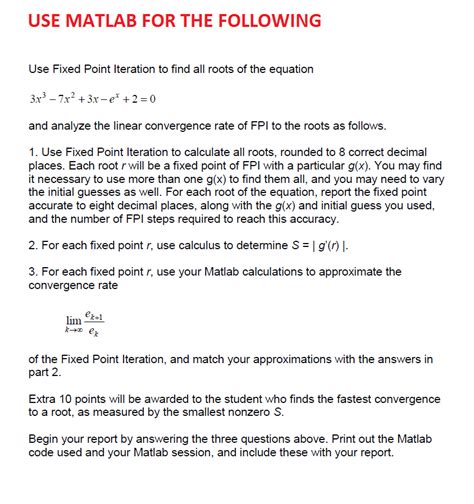 Use Matlab For The Following Use Fixed Point Chegg
