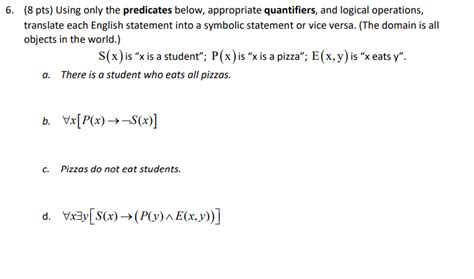 Solved 6 8 Pts Using Only The Predicates Below Chegg Com