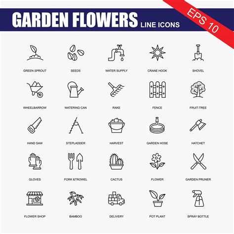 Flower And Gardening Elements Minimal Thin Line Web Icon Set Outline