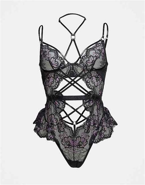 Ann Summers Crotchless Teddy In Black And Lilac Asos