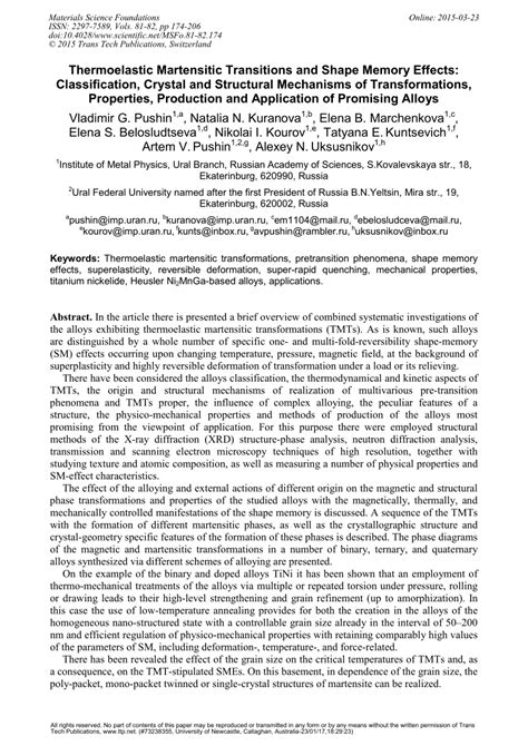 Pdf Thermoelastic Martensitic Transitions And Shape Memory Effects