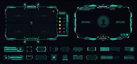 디지털 프레임 기술 Ui Ux 미래 지향적 인 Hud Fui 가상 인터페이스 게임 스트리밍을 위한 프레임 단추 및 오버레이 커서