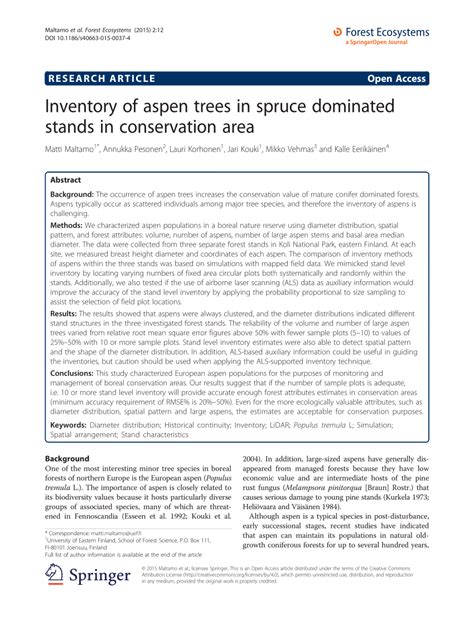 Pdf Inventory Of Aspen Trees In Spruce Dominated Stands In Conservation Area