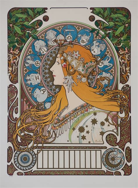 Zodiac By Alphonse Mucha Premium Art Reproduction