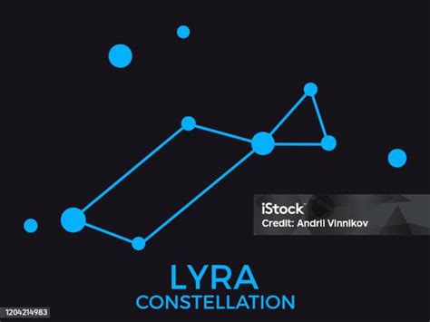리라 별자리 밤 하늘에 별입니다 별과 은하의 클러스터 검은 색 배경에 파란색의 별자리입니다 벡터 일러스트레이션 0명에 대한 스톡