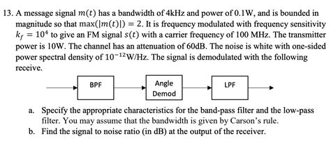 [solved] 3 a message signal m t has a bandwidth of 4khz
