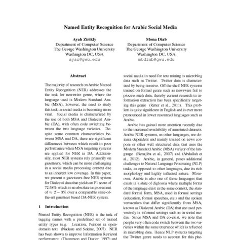 Named Entity Recognition For Arabic Social Media Acl Anthology