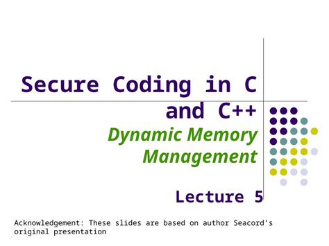 Ppt Secure Coding In C And C Dynamic Memory Management Lecture 5 Acknowledgement These