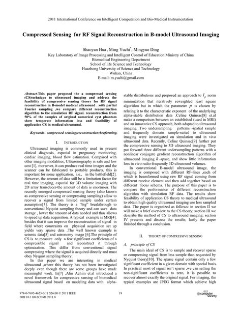 Pdf Compressed Sensing For Rf Signal Reconstruction In B Model Ultrasound Imaging
