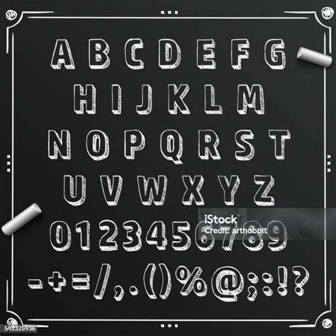칠판 스케치 글꼴 알파벳 기호 설정 편지 벡터 일러스트 레이 션 교육에 대한 스톡 벡터 아트 및 기타 이미지 교육 그리기