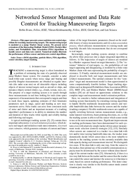 Pdf Networked Sensor Management And Data Rate Control For Tracking Maneuvering Targets