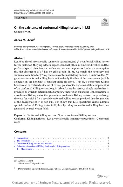 On The Existence Of Conformal Killing Horizons In Lrs Spacetimes Request Pdf