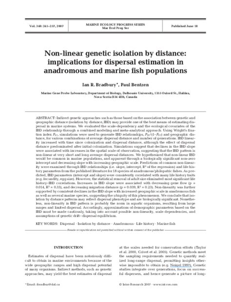pdf non linear genetic isolation by distance implications for dispersal estimation in