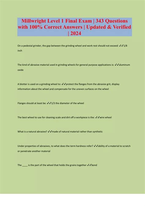 Millwright Level 1 Final Exam 343 Questions With 100 Correct Answers