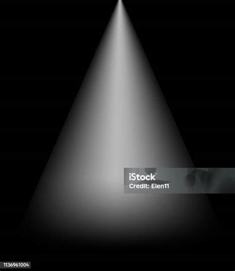 밝게 하기 모드에서 디자인 하기 위해 검은색 배경에 고립 된 흰색 원추형 광원 1 개 무대 스포트라이트 빛에 대한 스톡 벡터 아트 및 기타 이미지 Istock