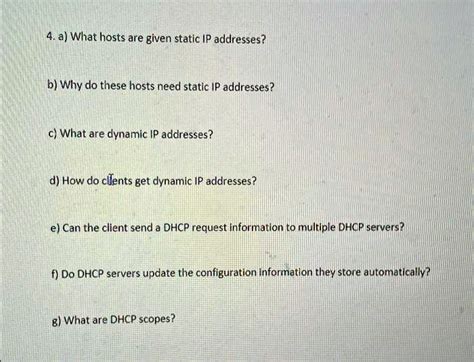 Solved A What Hosts Are Given Static Ip Addresses B Why Do These