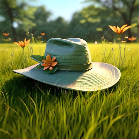 A Straw Hat Is Laying In The Grass With The Moon In The Background Hat On Grass Hat On Garden