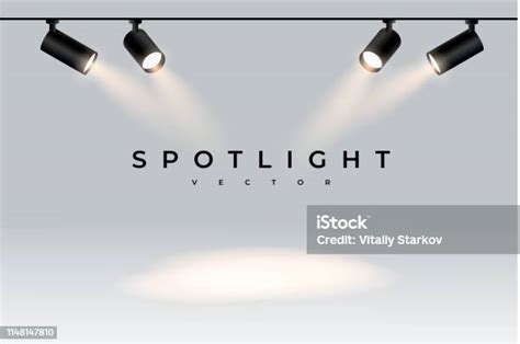 4 개의 검은 근대화 제자리에 빛납니다 자리 투명 한 배경에 고립 된 흰색 빛 컬렉션 스포트 라이트 쇼에 대 한 스포트라이트 프로젝터에서 밝은 빔 벡터 일러스트 레이 션 0