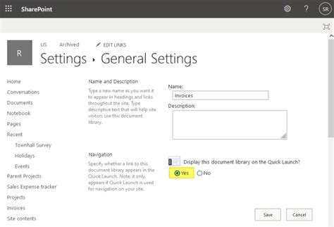 how to add a document library to quick launch navigation in sharepoint