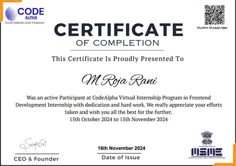 Frontenddevelopment Internship Careergrowth Webdevelopment Html Css M Roja Rani