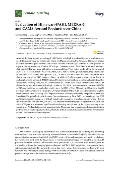 Pdf Evaluation Of Himawari 8 Ahi Merra 2 And Cams Aerosol Products Over China