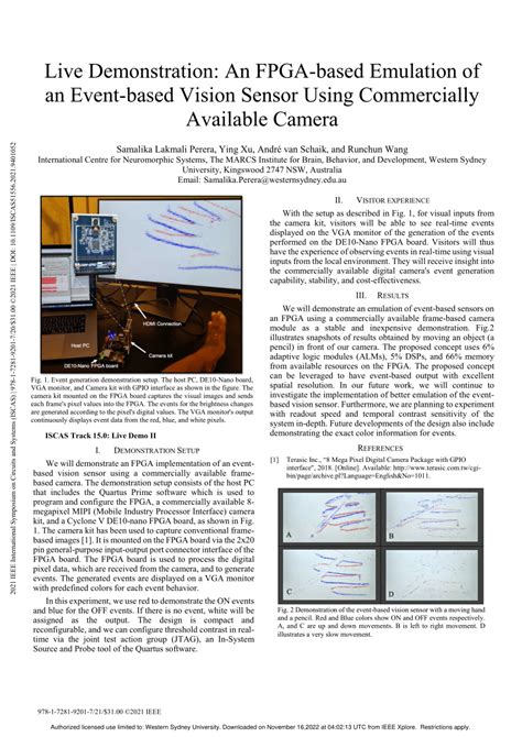Pdf Live Demonstration An Fpga Based Emulation Of An Event Based Vision Sensor Using