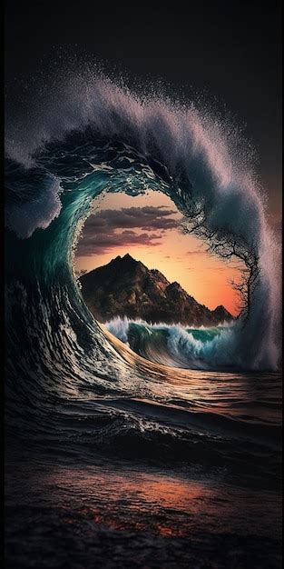 Premium Photo Dark Sunset Ocean Waves Generative Ai