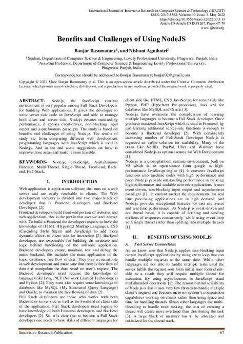 Pdf Benefits And Challenges Of Using Nodejs