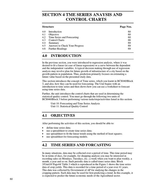 Section 4 Tme Series Anaysis And Control Charts Structure Page Nos
