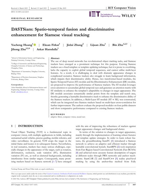 Pdf Dastsiam Spatio‐temporal Fusion And Discriminative Enhancement For Siamese Visual Tracking
